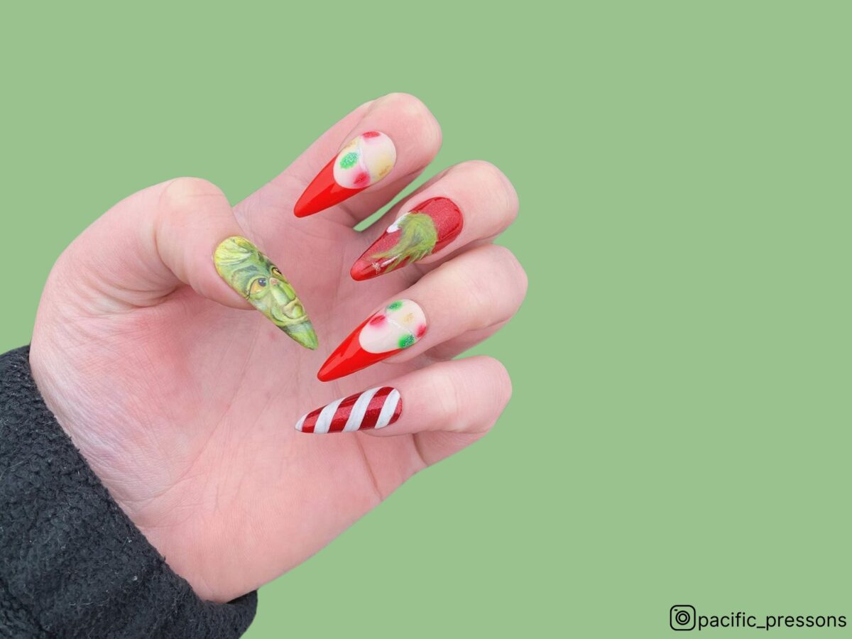 Las uñas Kelly Green Grinch devuelven el brillo a lo Grinch